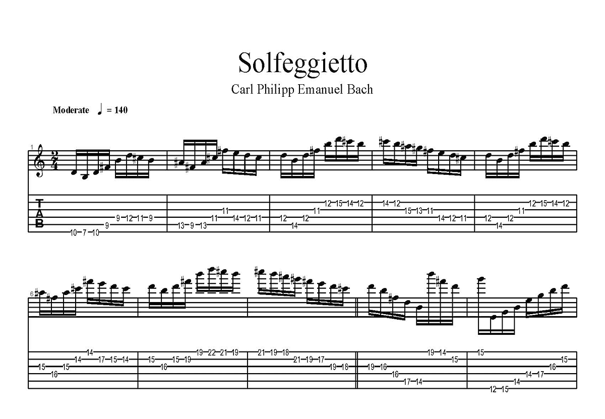 Solfeggietto吉他谱_Carl Philipp Emanuel Bach_D调单旋律 - 吉他世界