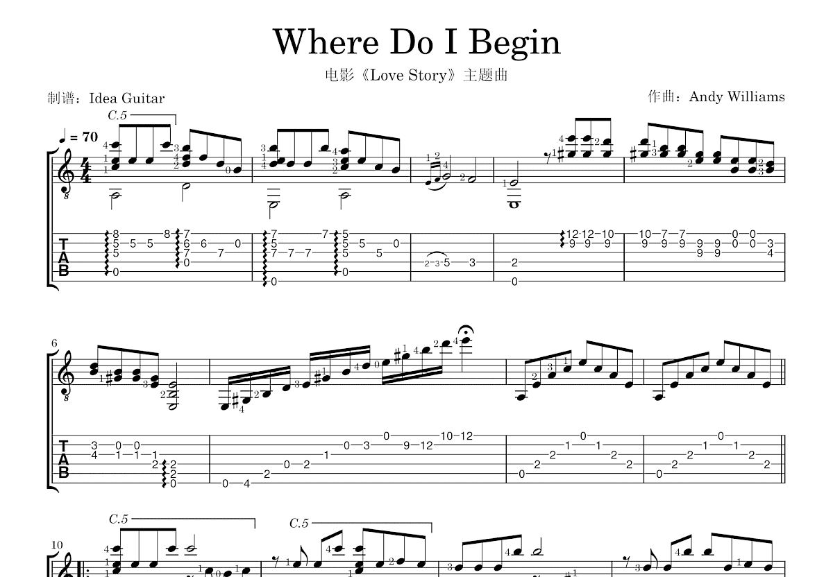 Where Do I Begin吉他谱_Andy Williams_C调古典 - 吉他世界
