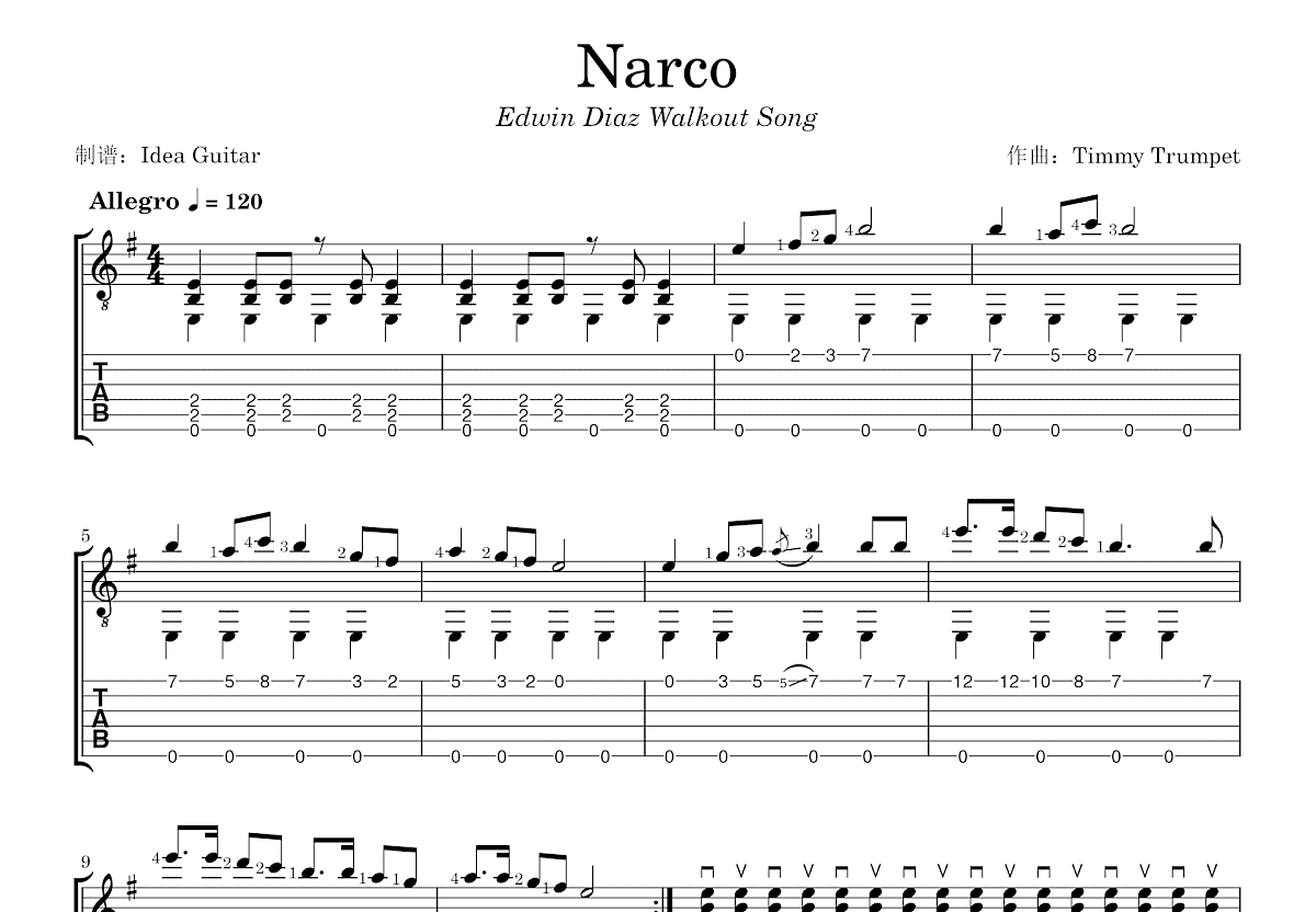 Narco吉他谱_Timmy Trumpet_G调指弹 - 吉他世界