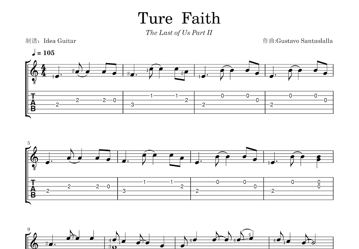 True Faith吉他谱_Gustavo Santaolalla_C调指弹 - 吉他世界