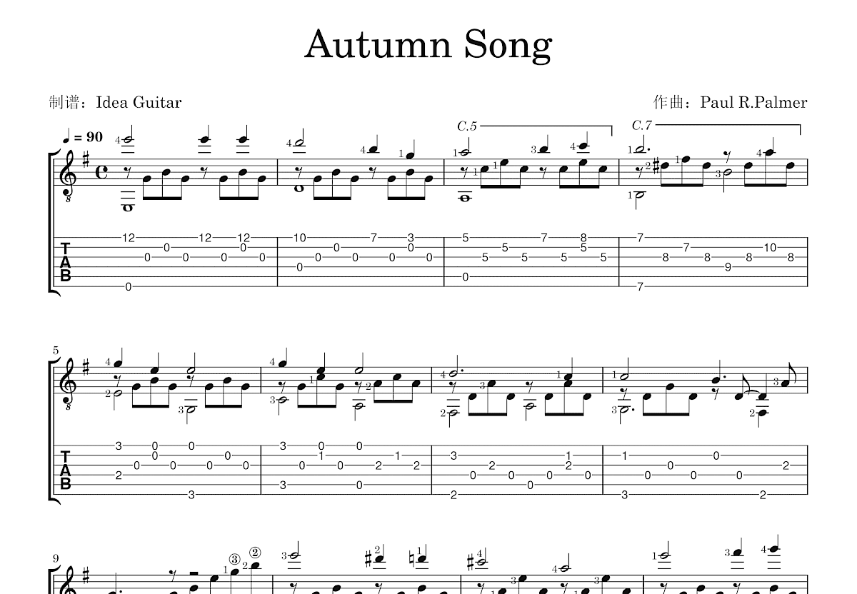 Autumn Song吉他谱_Paul R.Palmer_G调古典 - 吉他世界